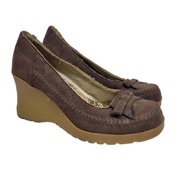 BONGO | Shoes | Vintage Bongo Faux Suede Leather Mary Jane Wedge Shoes ...